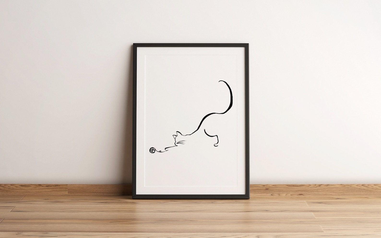 Cat Line Art / Cat and Ball of Yarn Wall Art / Cats Digital Art ...