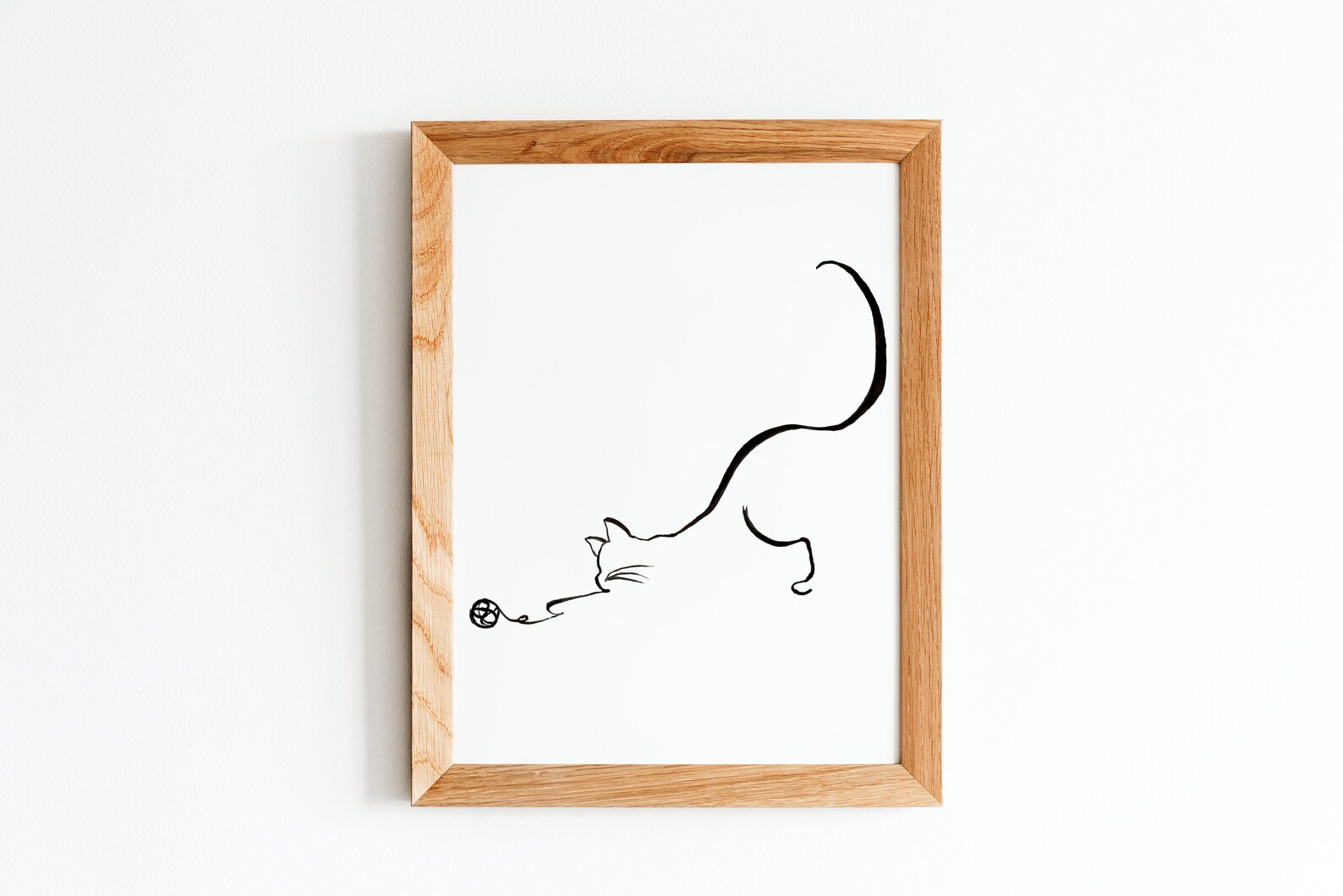 Cat Line Art / Cat and Ball of Yarn Wall Art / Cats Digital Art ...