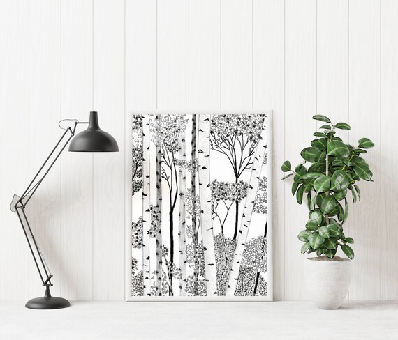 White Birch Tree Print / Birch Tree Print / Birch Tree Wall | Etsy