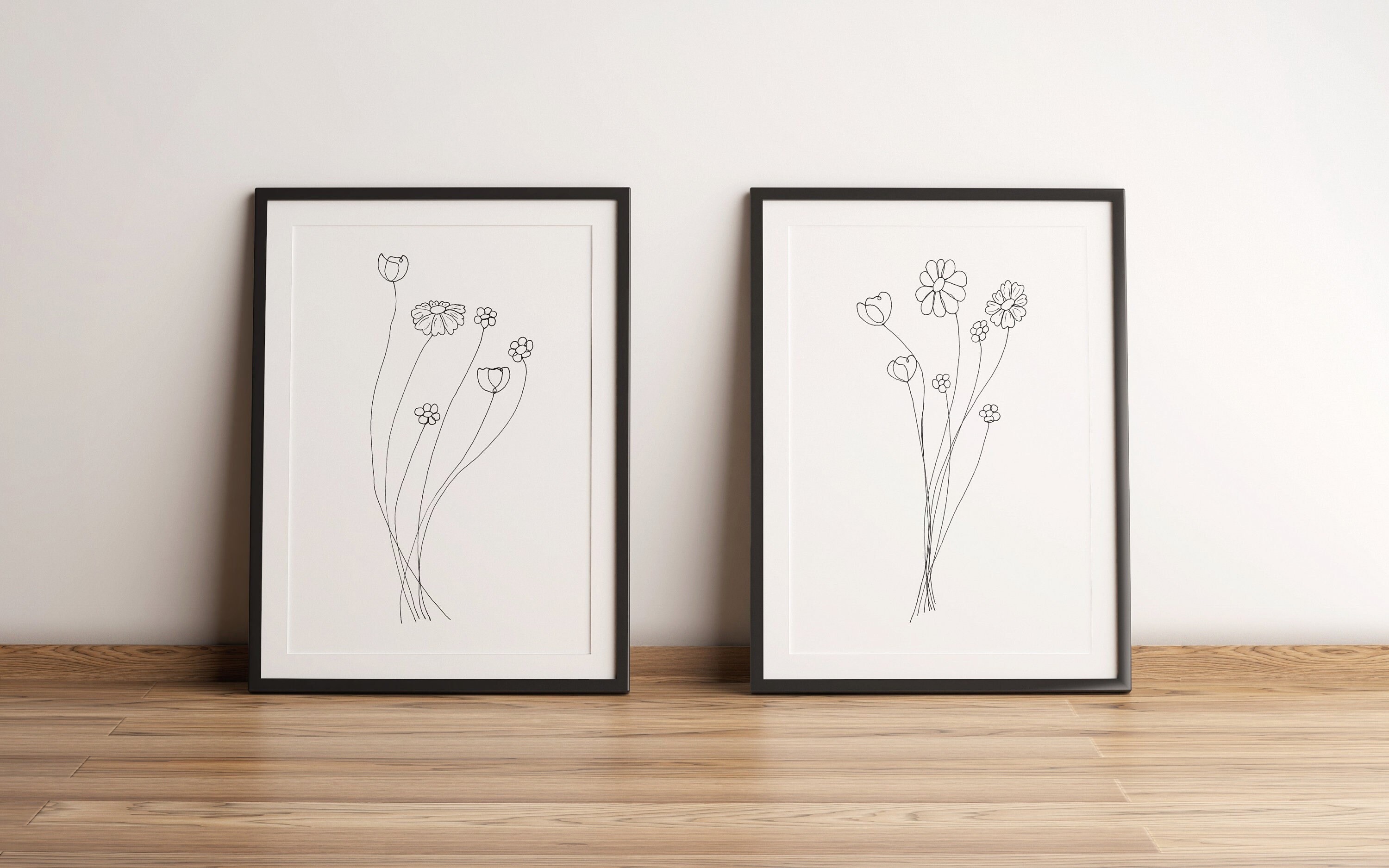 Summer Wildflower Line Art / Set of 3 / Daisy and Poppy Line Art ...