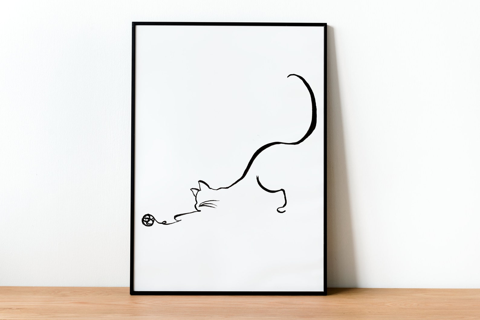 Cat Line Art / Cat and Ball of Yarn Wall Art / Cats Digital Art ...