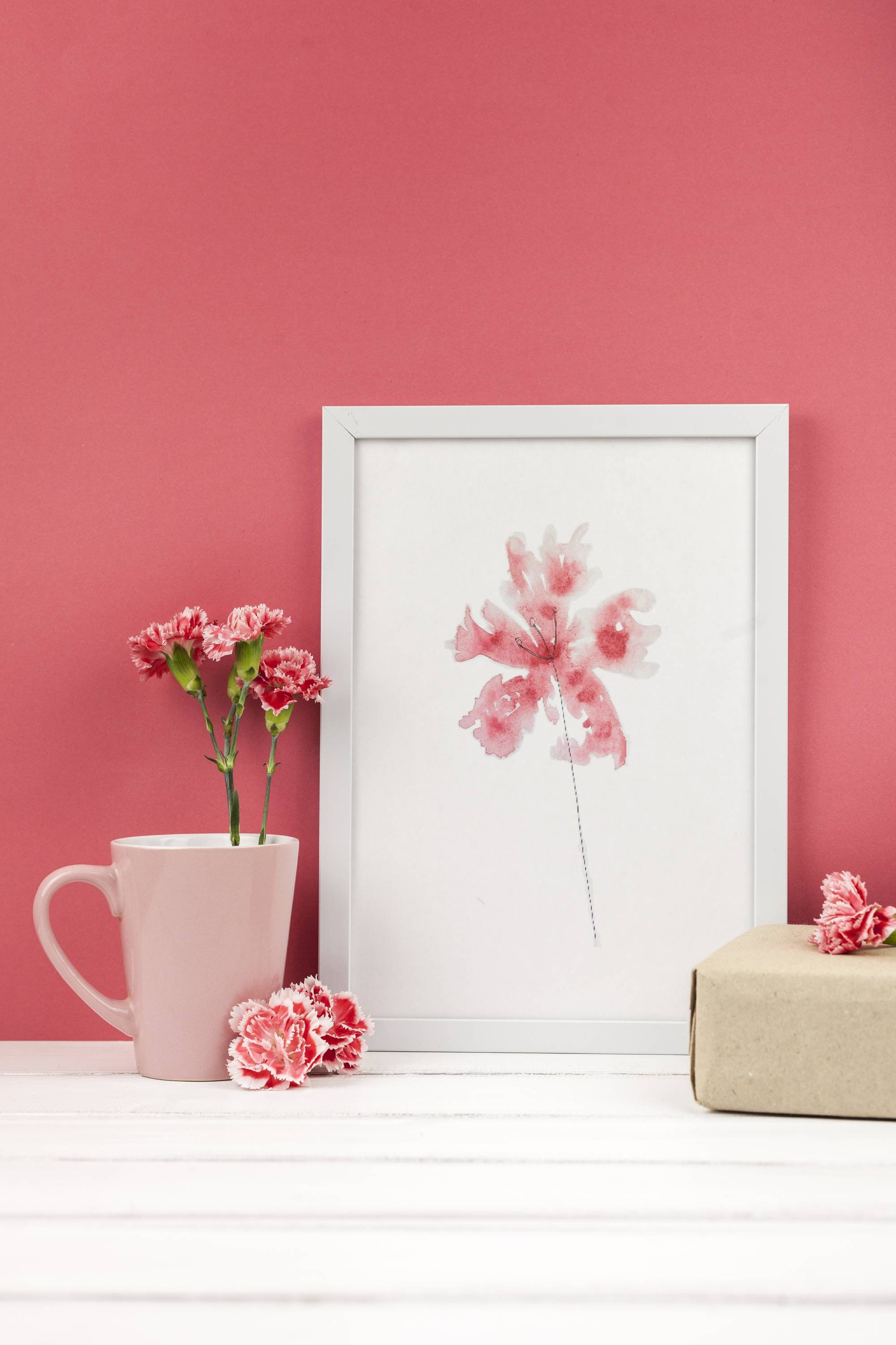 Pink Flower Wall Art / Line Art Watercolor Flowers / 8x10 Printable ...