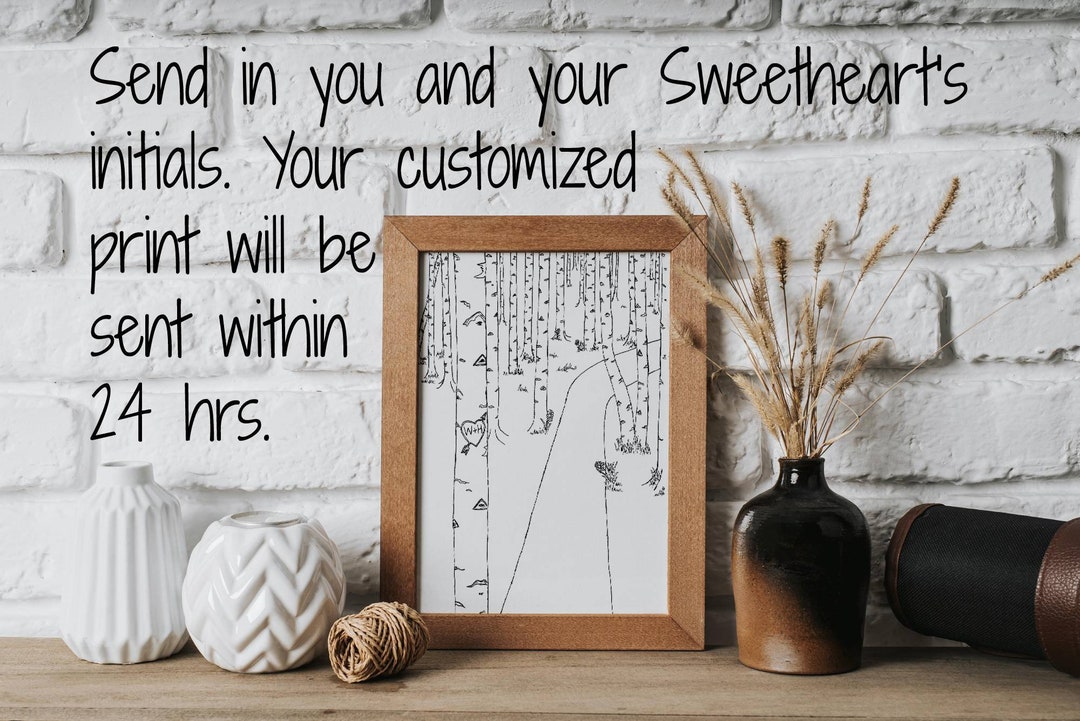 White Birch Tree Print / Custom Print / Birch Tree Wall Art / Initials ...