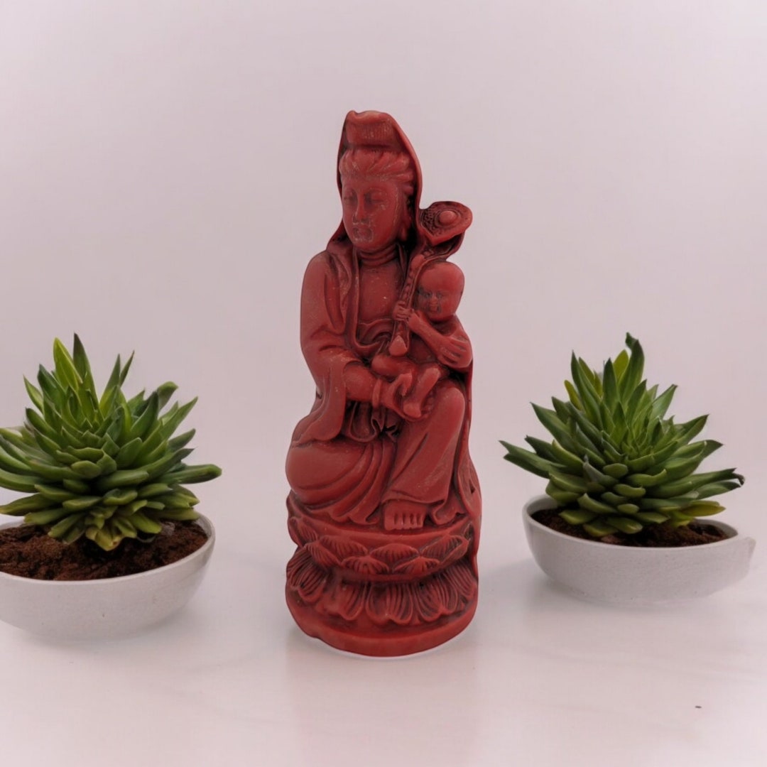 Chinese Red Carved Resin Statue Woman and Baby - Etsy
