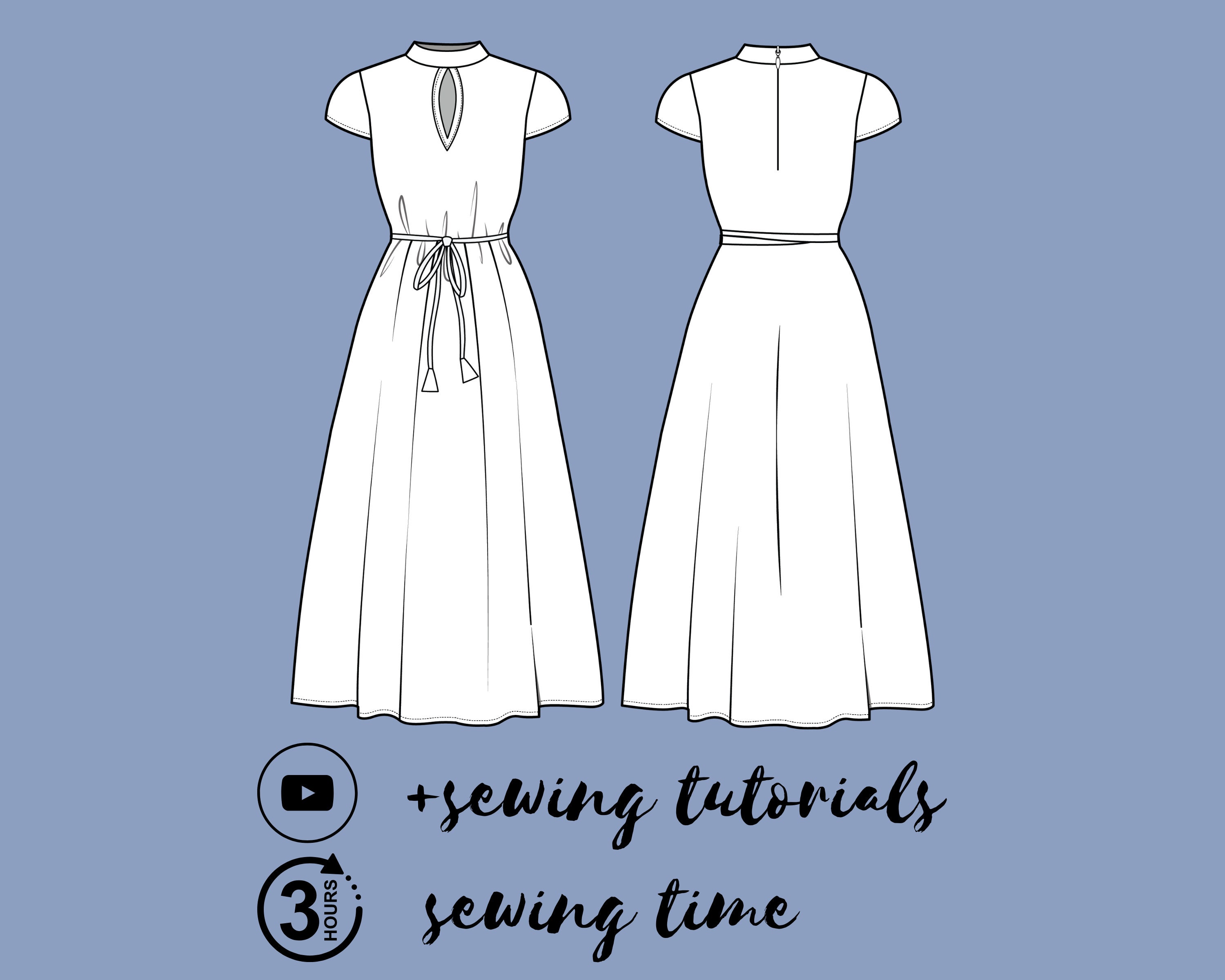 Keyhole Dress Sewing Pattern | Printable PDF Sewing Pattern | Tie Wrap ...