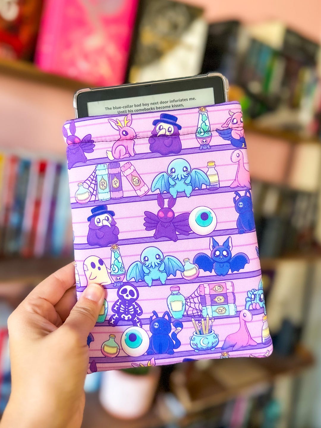 Cryptid Bookshelf Padded Kindle Sleeve Case - Pastel Mothman Cthulhu ...