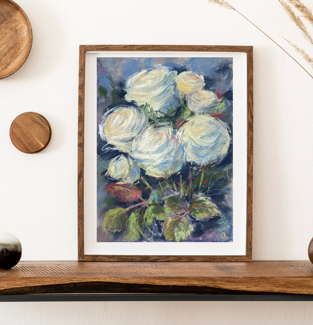 White Roses - Pastel Painting, Original Art, Artwork - Etsy