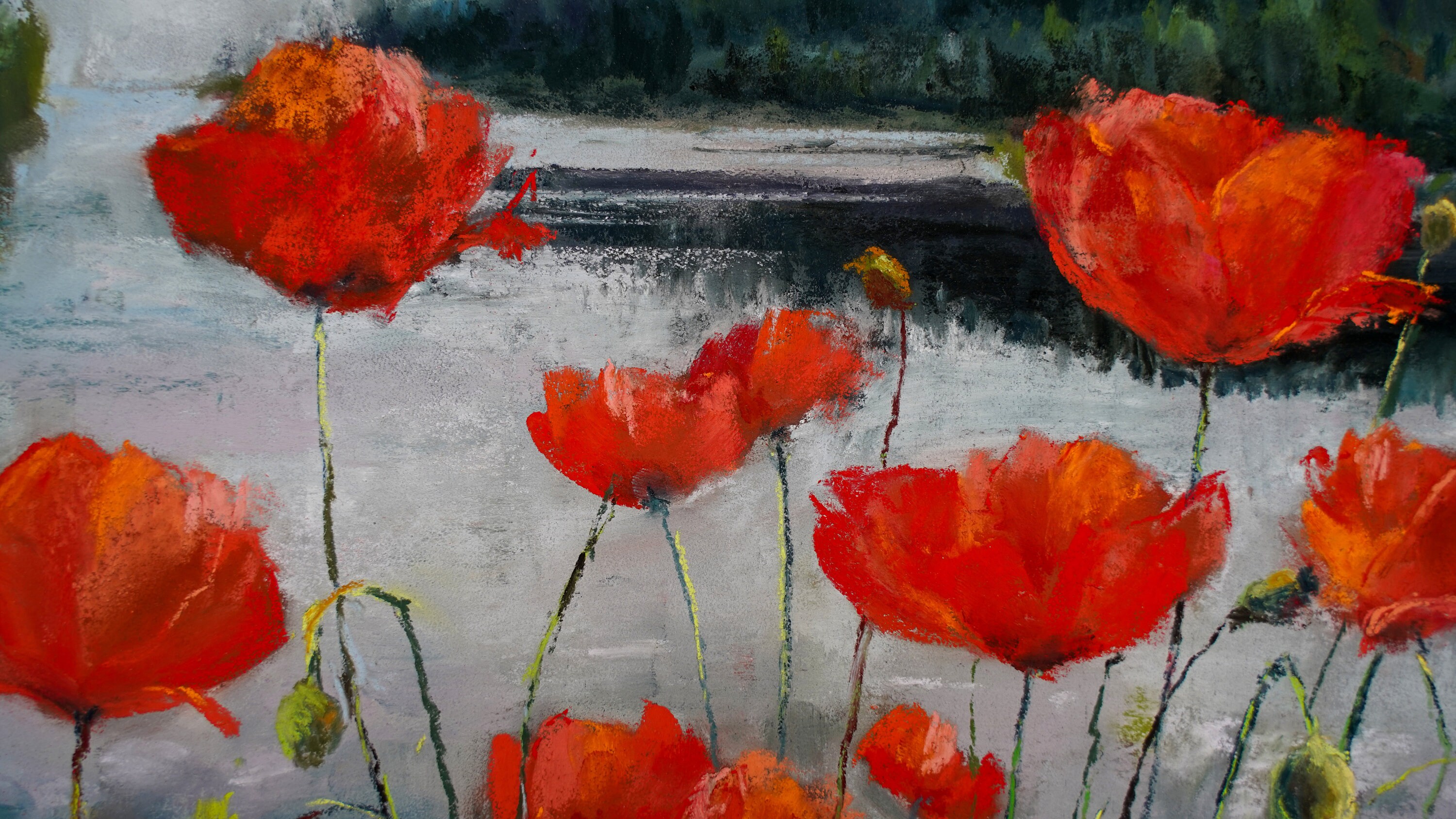 Red Poppies Pastel Painting, Original Art, Flowers Artwork, Wall Art ...