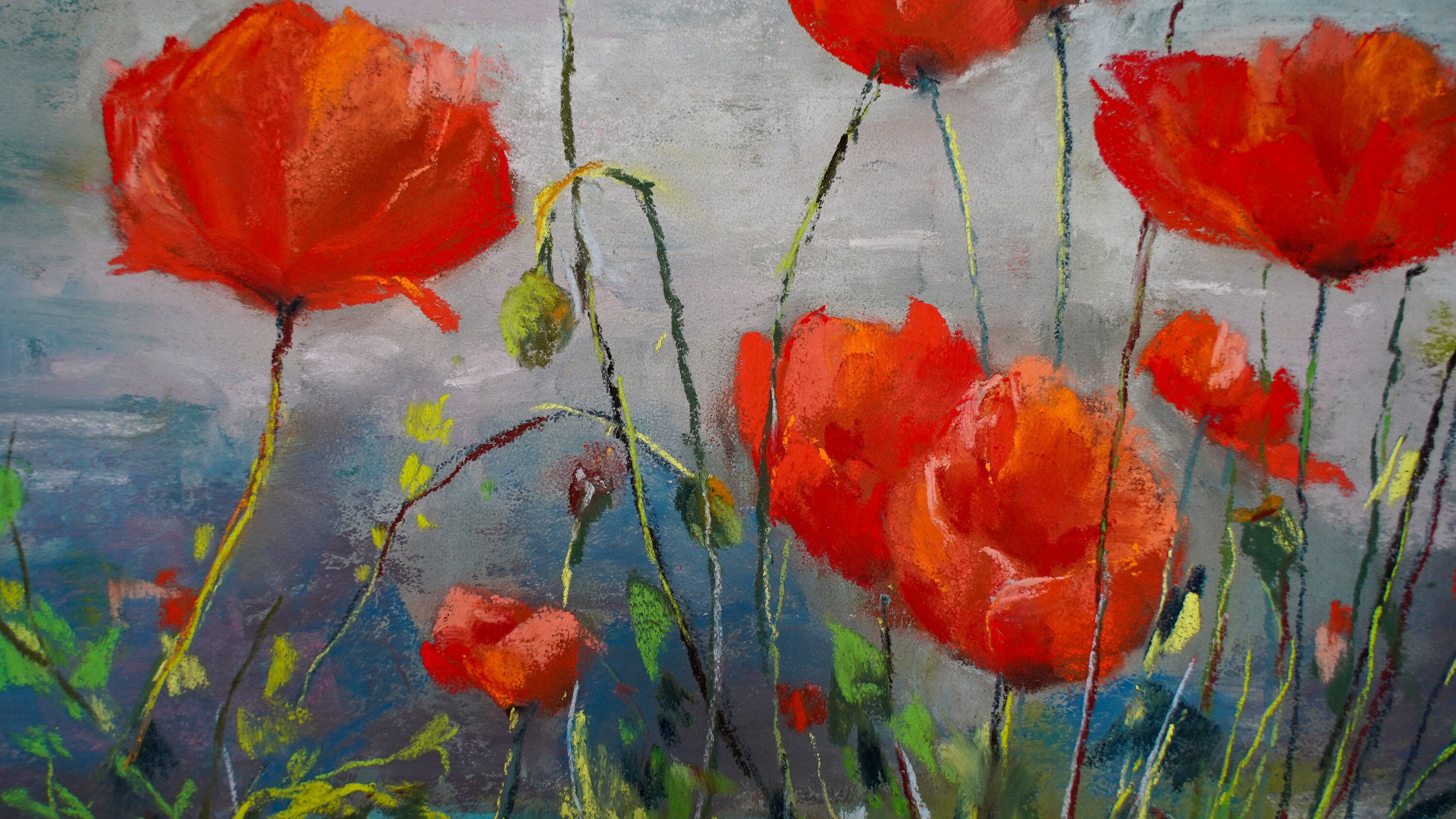 Red Poppies Pastel Painting, Original Art, Flowers Artwork, Wall Art ...