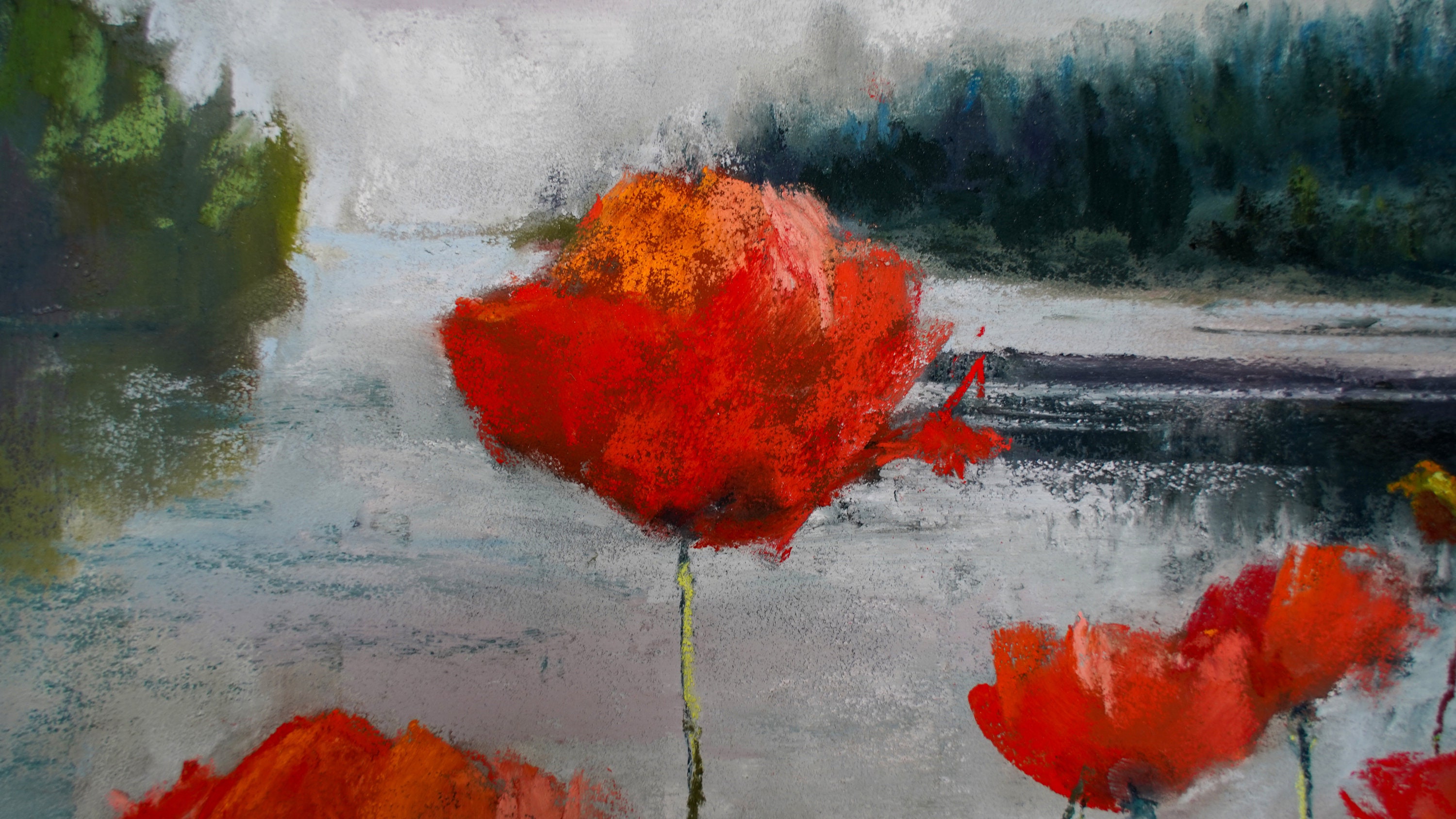 Red Poppies Pastel Painting, Original Art, Flowers Artwork, Wall Art ...