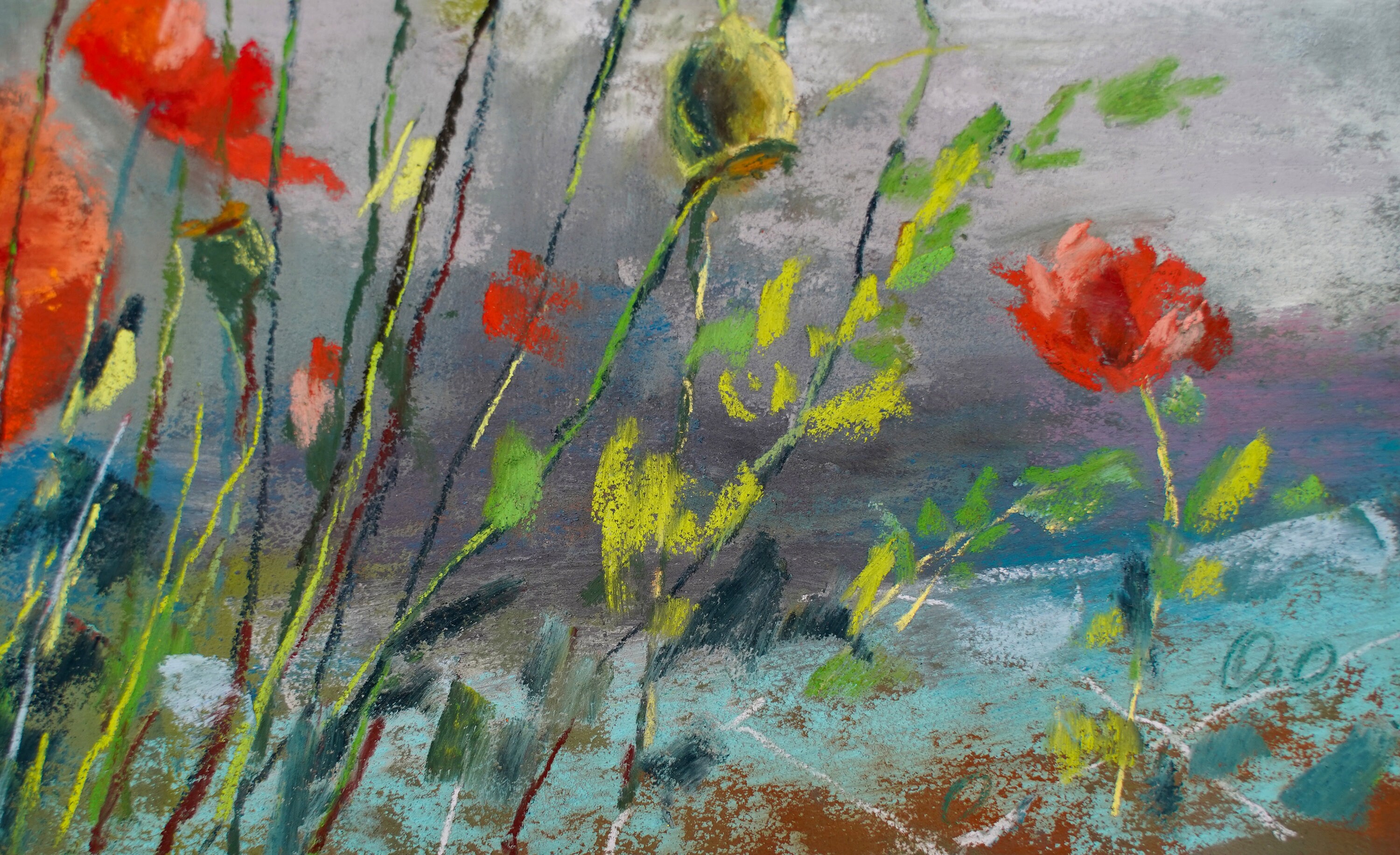 Red Poppies Pastel Painting, Original Art, Flowers Artwork, Wall Art ...