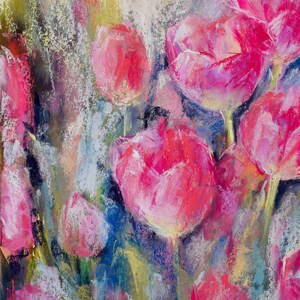 Tulips Original Pastel Painting. Wall Art in an Impressionist Style ...