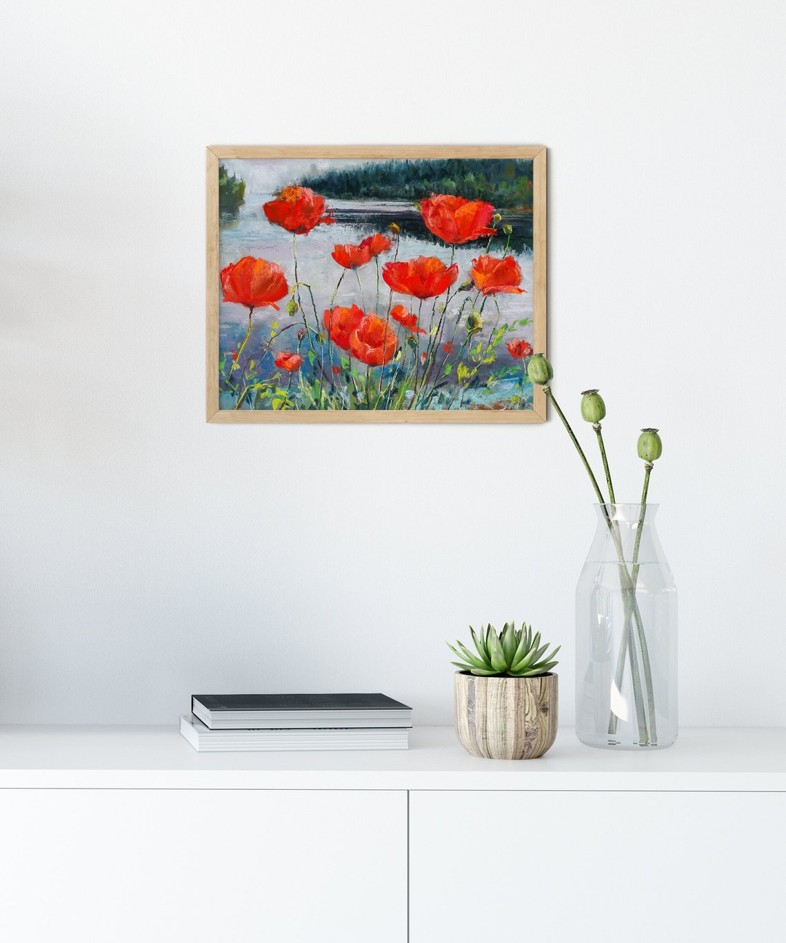Red Poppies Pastel Painting, Original Art, Flowers Artwork, Wall Art ...