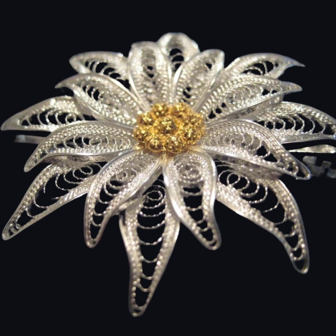 Vintage Edelweiss Silver Filigree Brooch | Alpine Flower Pin | Swiss ...