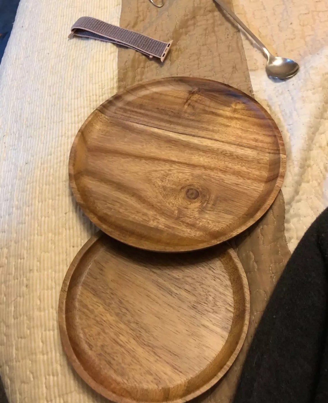 Large Wood Solid Wooden Pan Round Plates 25cm, Handmade Wooden Plates ...