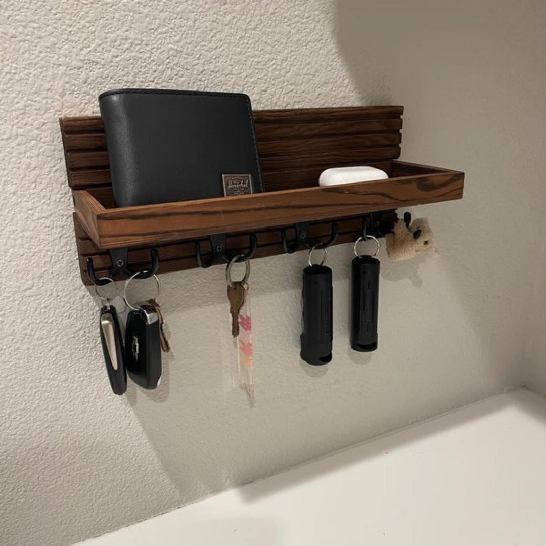 Rustic Wood Key Holder for Wall - Handcrafted Key Organizer With Hooks ...