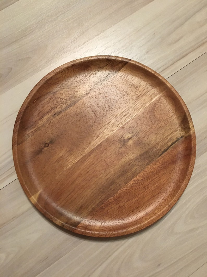 Large Wood Solid Wooden Pan Round Plates 25cm, Handmade Wooden Plates ...