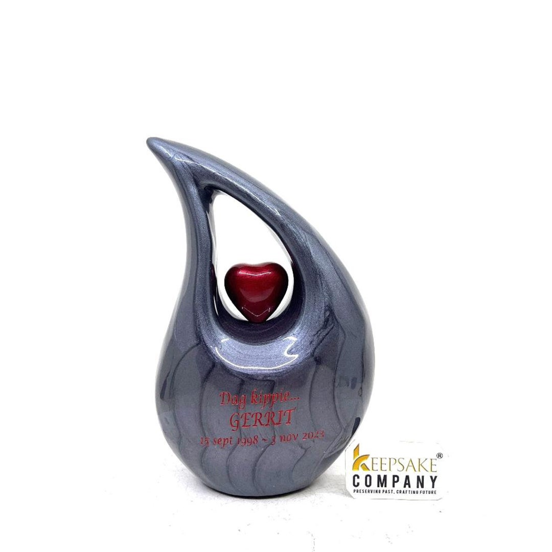 Grey Cremation Urn With Red Heart- Urns for Ashes - Medium Urn ...