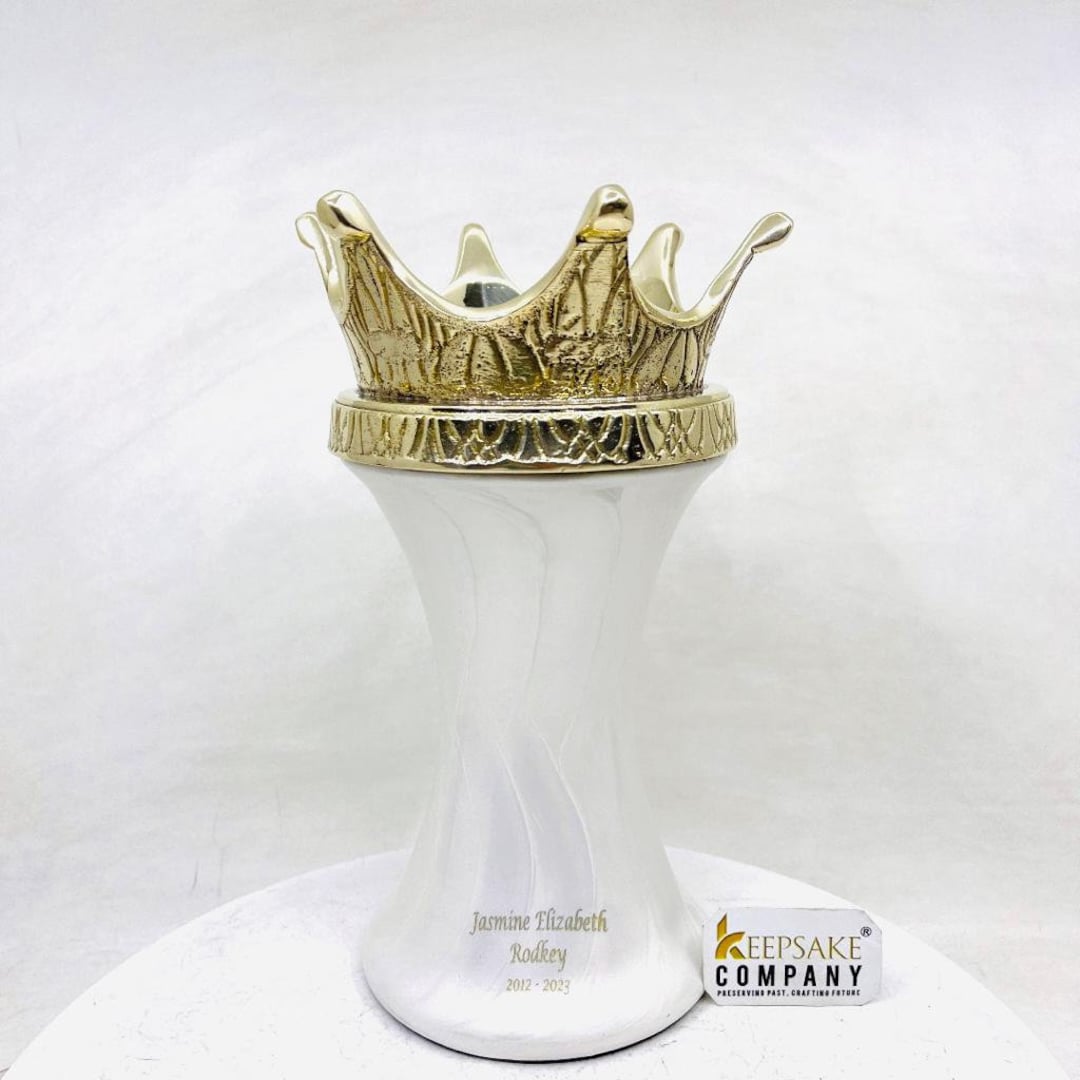 White Tea Light Cremation Urn With Golden Crown – Keepsake Ash Urn - Etsy