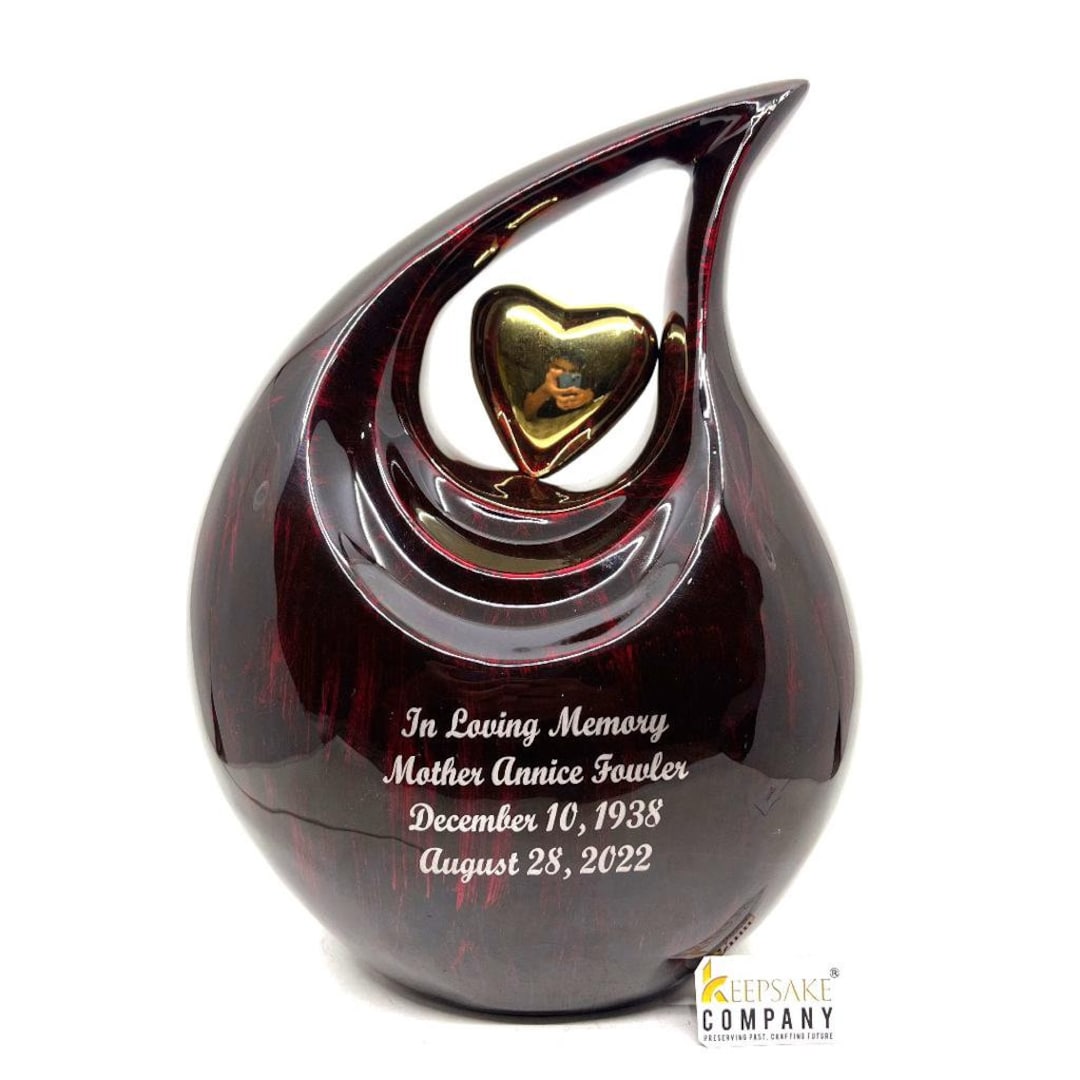 Gorgeous Maroon / Red Adult Teardrop Cremation Urn for Human Ashes With ...