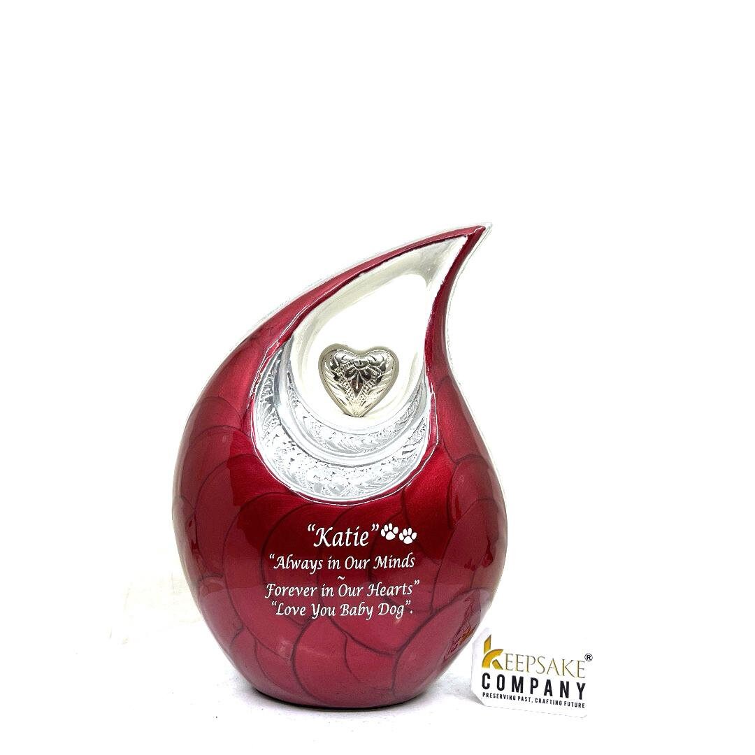Red Pearl Teardrop Cremation Urn With Silver Heart - Urn- Urns for ...