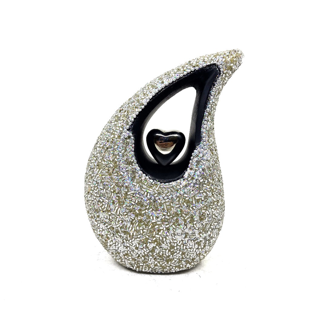 Silver Pearl Studded Super Shiny Teardrop Metal Cremation Urn in Medium ...