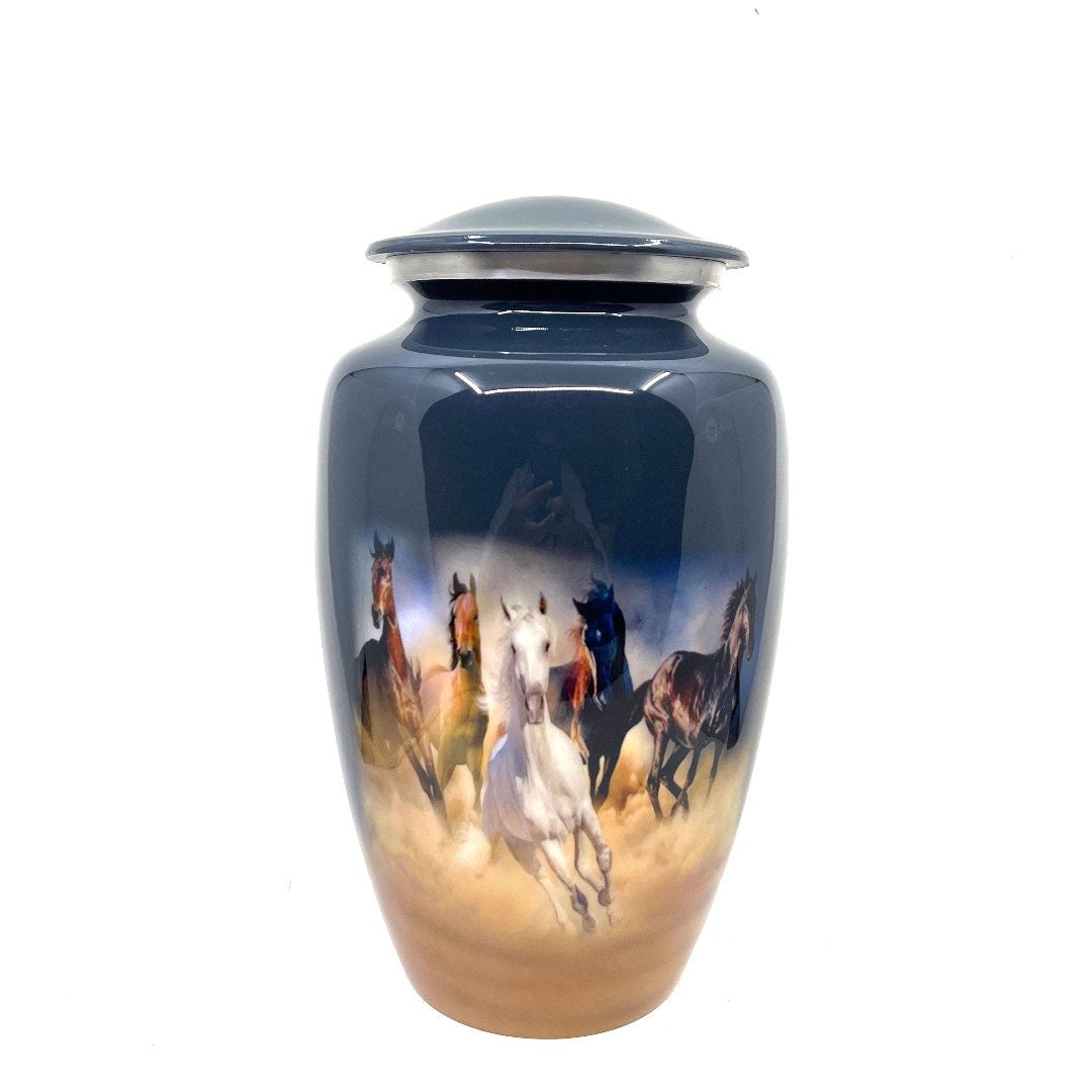 Wild Horses Blue Adult Urn - Cremation Urns for Adult Ashes - Urns for ...