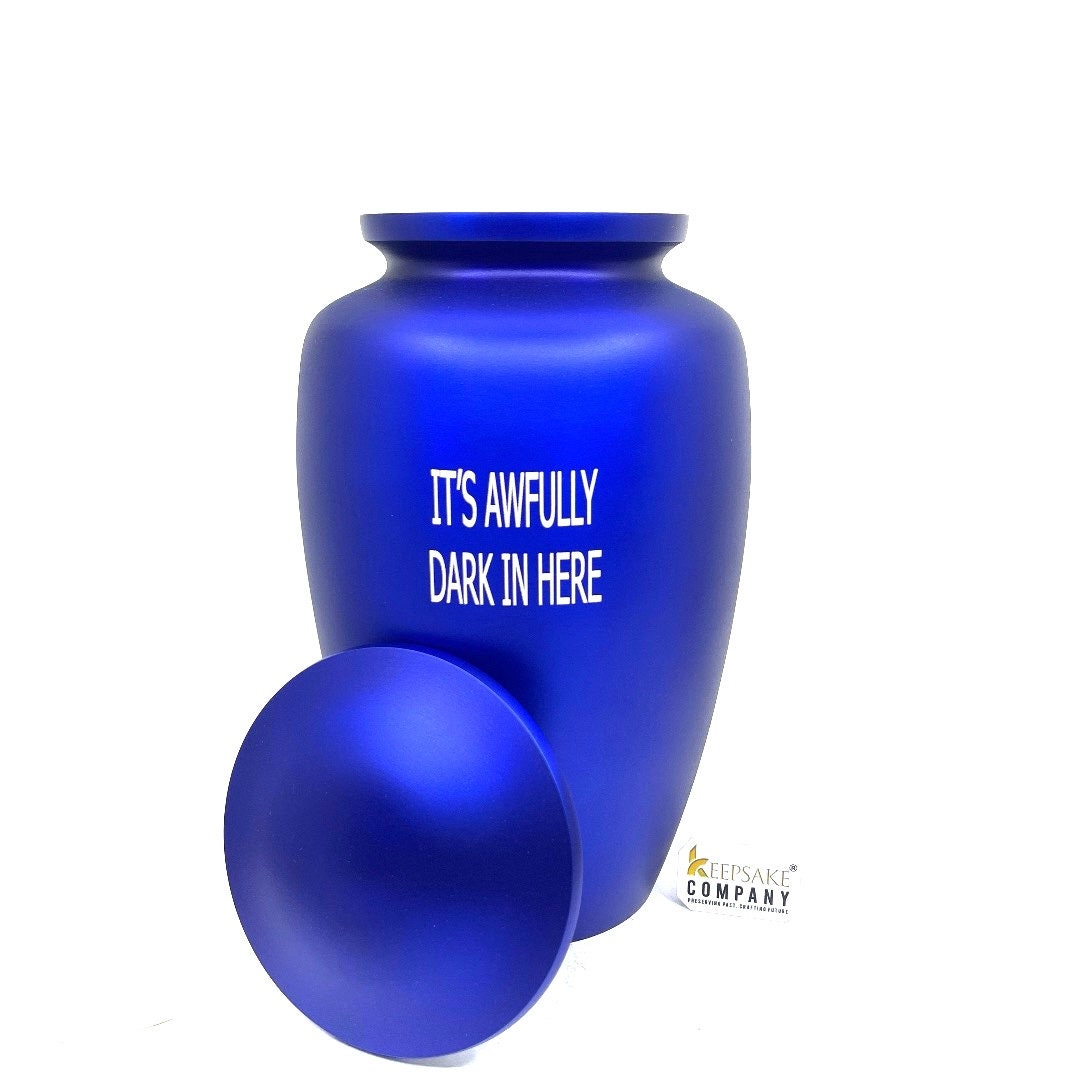 Custom Engraved Blue It's Awfully Dark in Here Cremation Urn for Ashes ...