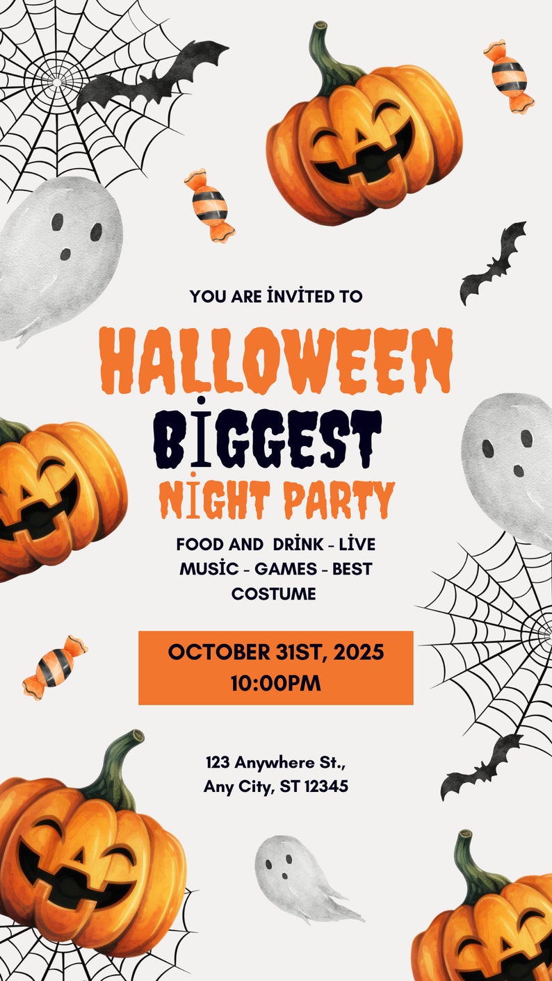 Halloween Party Invitation, Canva Template, Kids Spooky Night Party ...