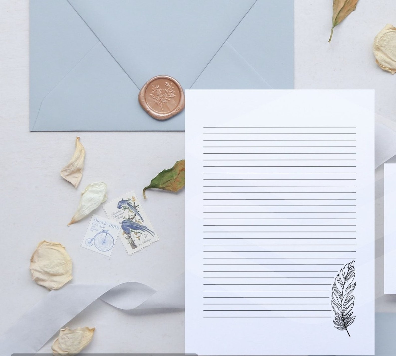 Simple letter writing paper set. Printable 2 designs : Lined | Etsy