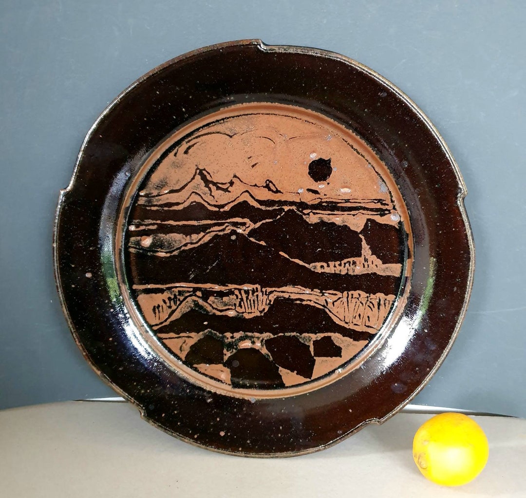 Vintage Tenmoku Glazed Vellow Pottery Charger, 340mm Diameter, Designed ...