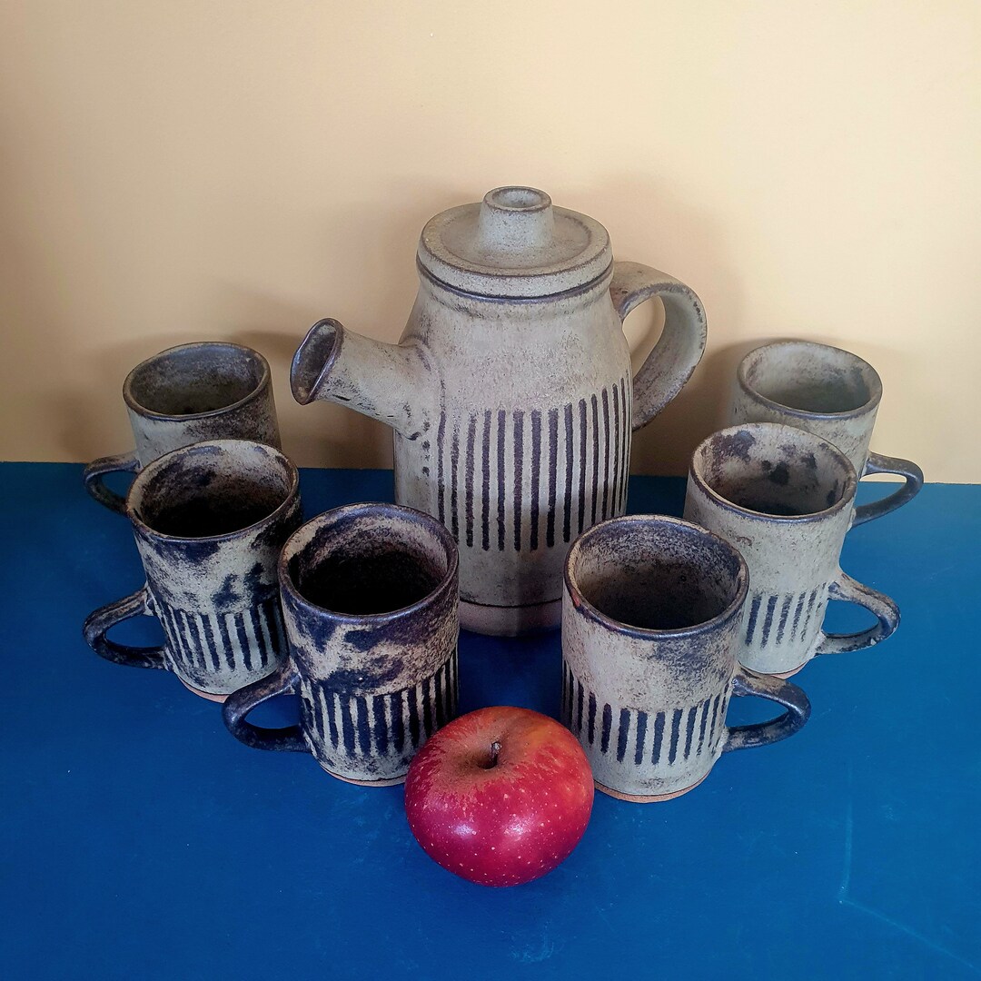 Vintage Tremar Pottery Teapot and 6 Mugs, Cornish Ceramics, 1970s - Etsy UK