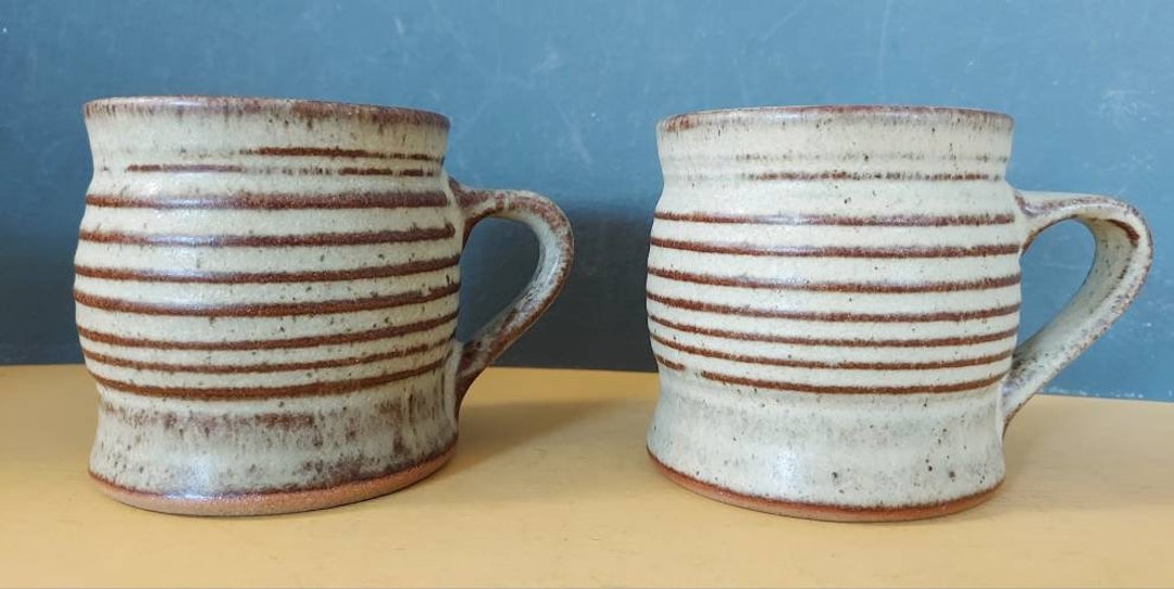 Pair of Vintage Presingoll Mugs, Cream Glaze, Studio Pottery, Cornwall ...