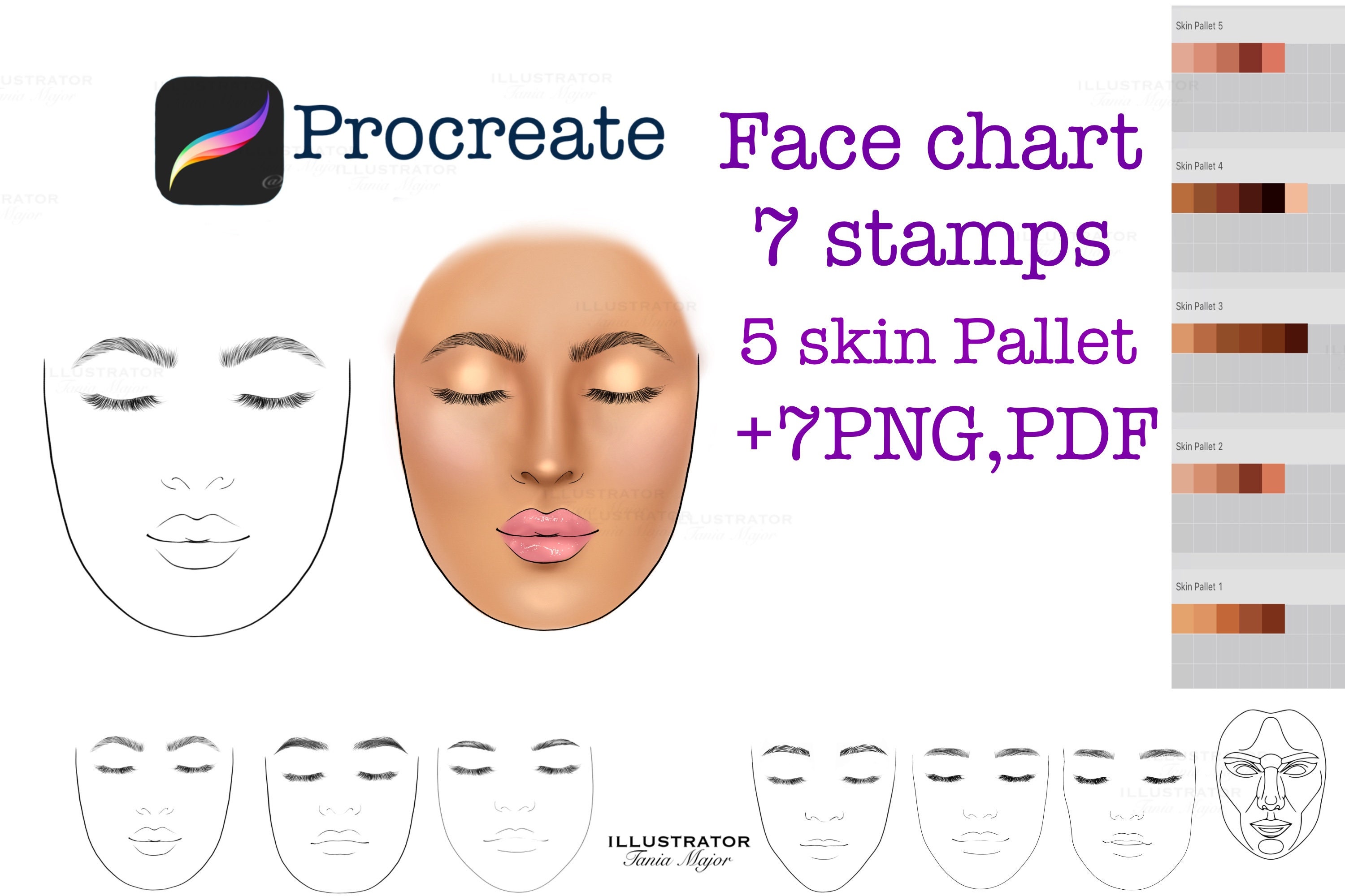 Type of Faces, Procreate Face Charts Stamps for Make up Artist, Skin ...