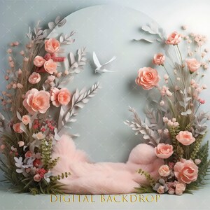Peach Floral Digital Backdrop, Soft Baby Background, Newborn Digital ...