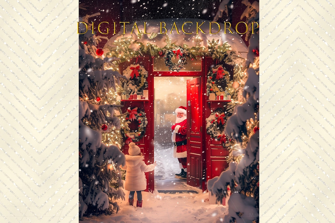 Santa Secret House Digital Backdrop, Photo Background, Christmas Tree ...
