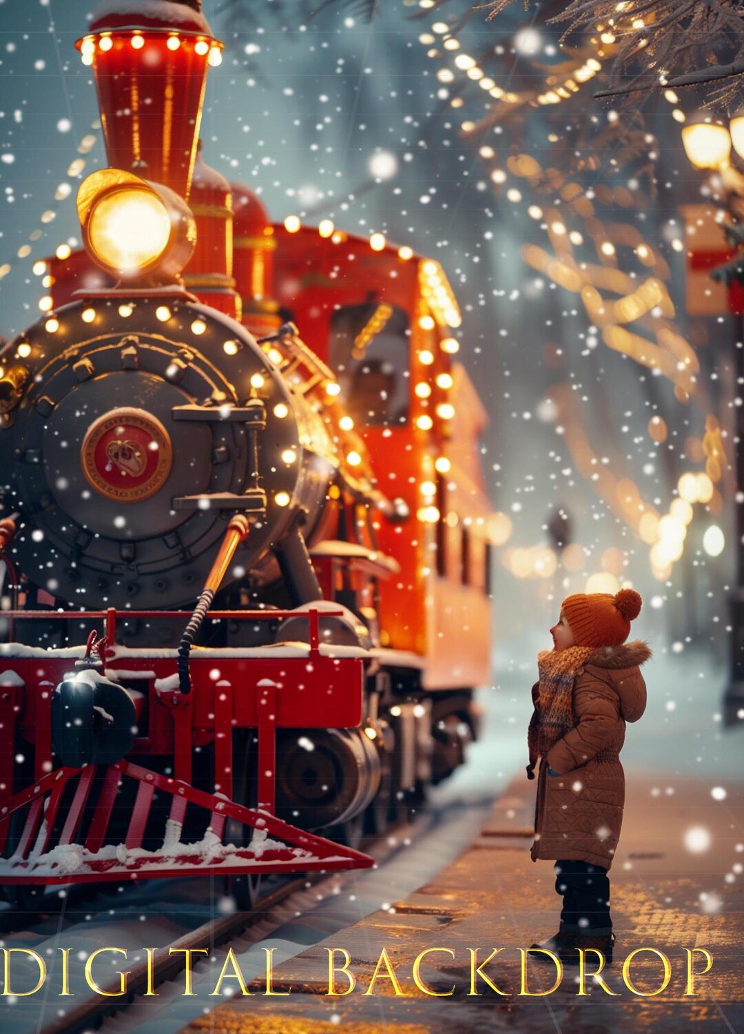 Christmas Train Digital Backdrop, Photo Background, Train Station ...