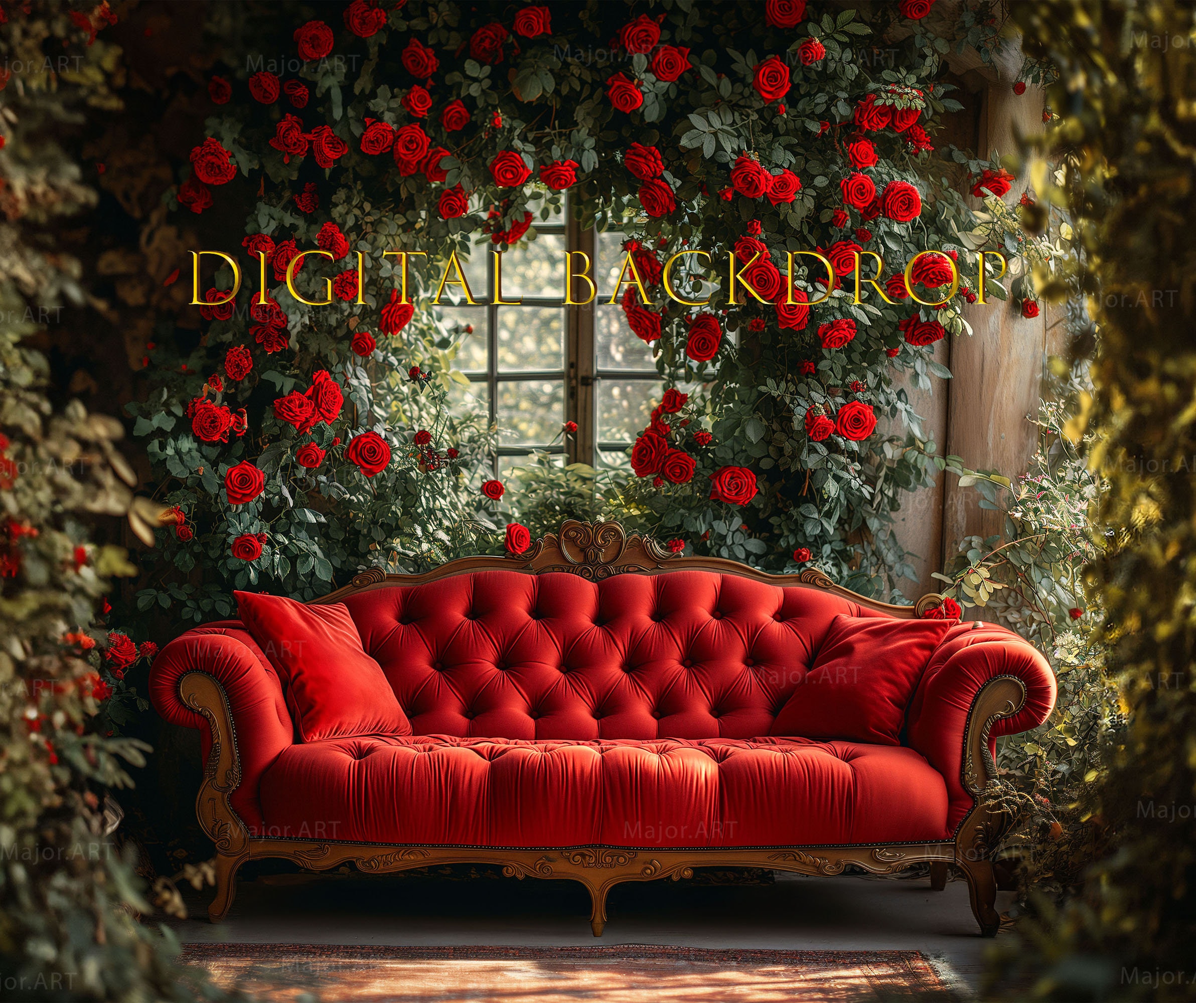 Red Garden Rose Digital Backdrop, Photo Background, Photoshop Backdrop ...