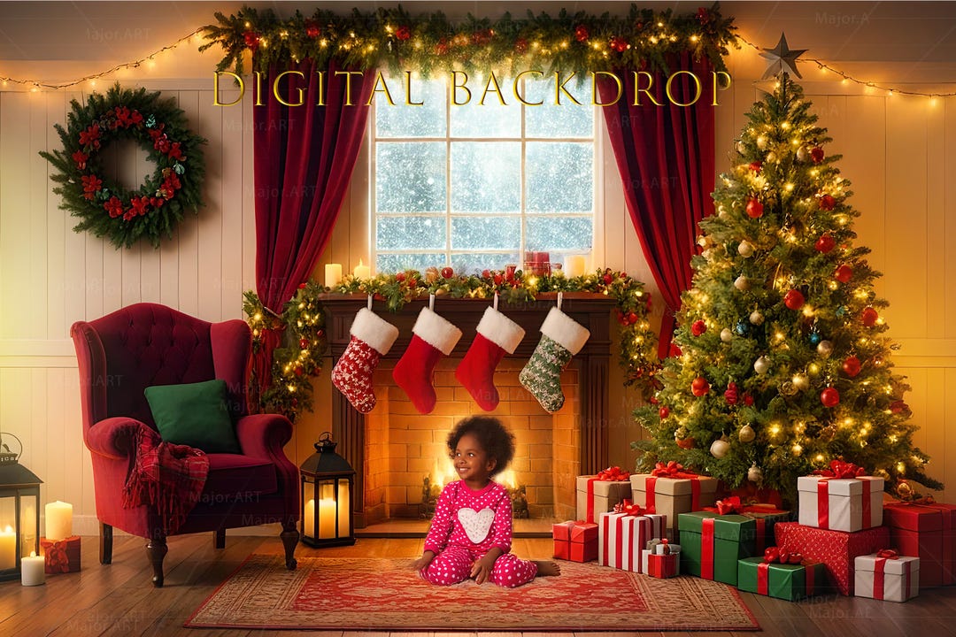 Cozy Christmas Photography Backdrop With Fireplace and Tree for Kids ...