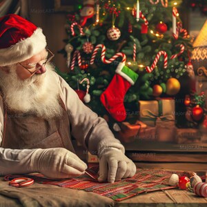 Santa's Workshop, Heartwarming Christmas Scene With Santa Crafting Toys ...