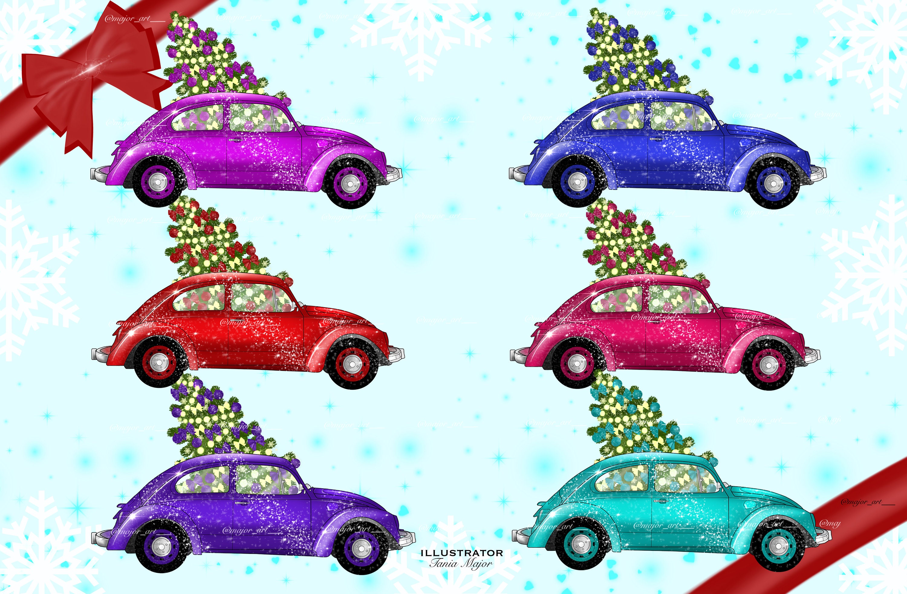 Christmas Retro Car Clipart Christmas PNG Winter Clipart - Etsy