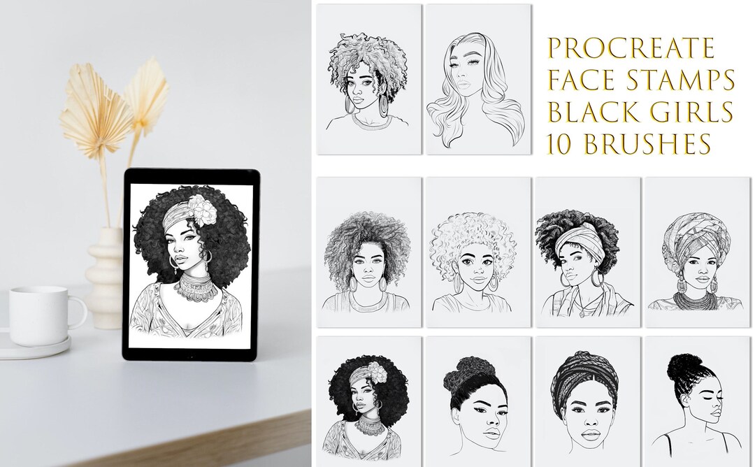 Procreate Face Stamps,black Girls Stamp Procreate, 10 Stamp Brushes ...