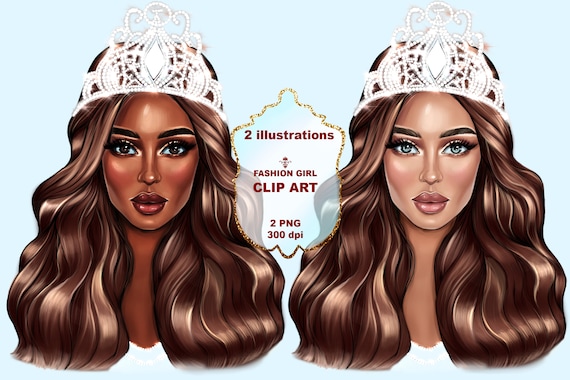 Queen Girl With Crown Clipart Diva Fashion Girl Clipart | Etsy