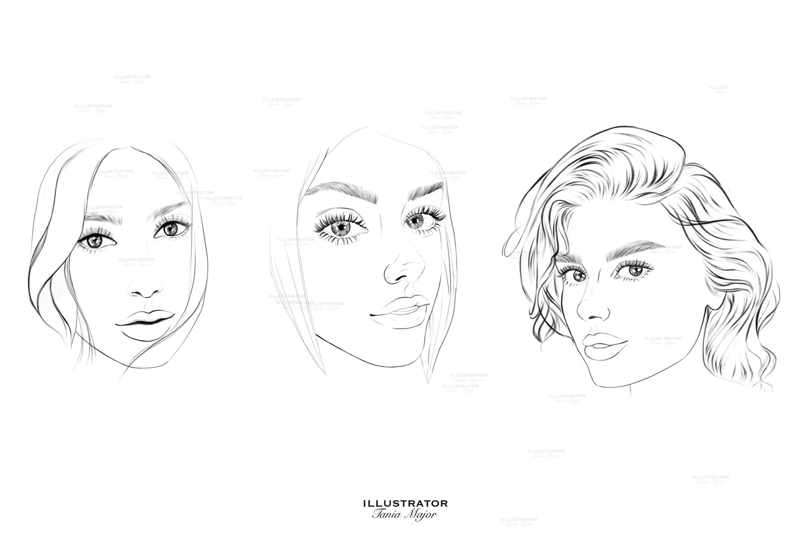 Coloring Pages, Face Clipart, Female Face PNG, Portrait Line Art, 5 PNG ...