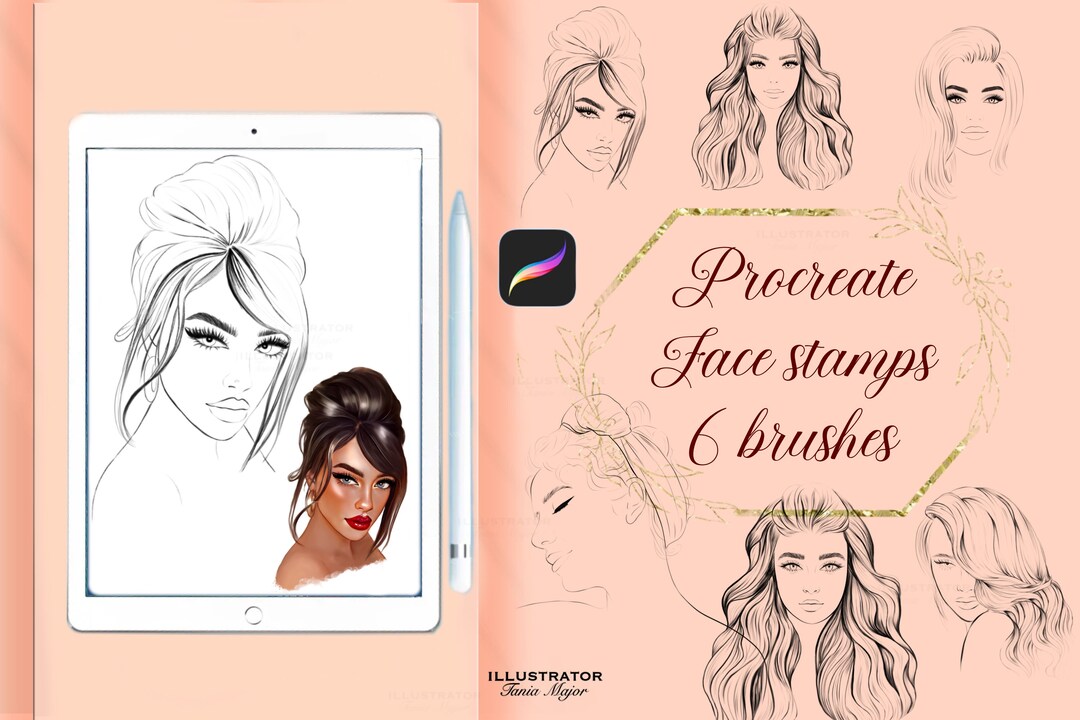 Procreate Face Stamps, Procreate Brushes, 6 Stamp Brushes, Fashion Girl ...