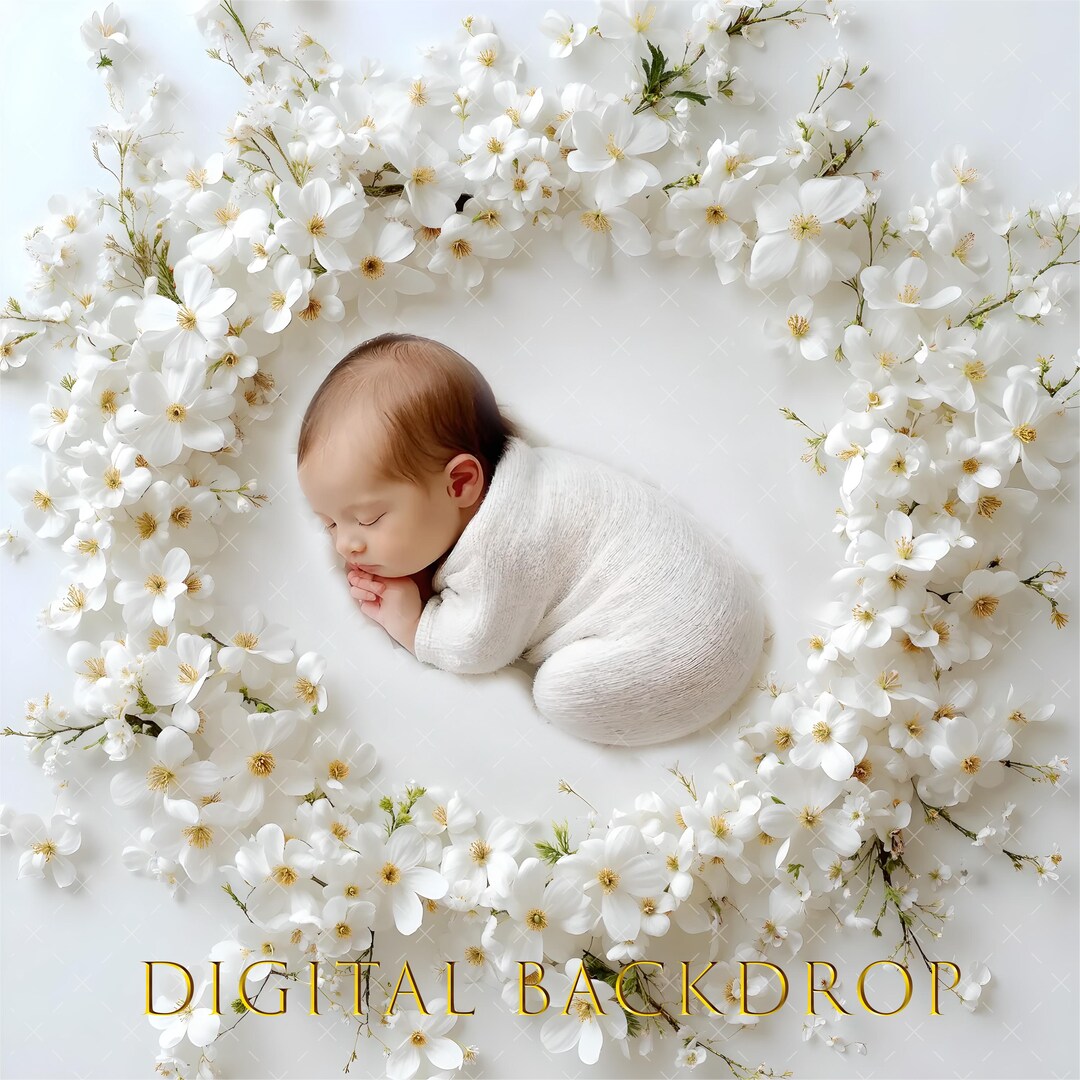 Newborn Flowers Background, White Flowers Newborn Photography Backdrop ...