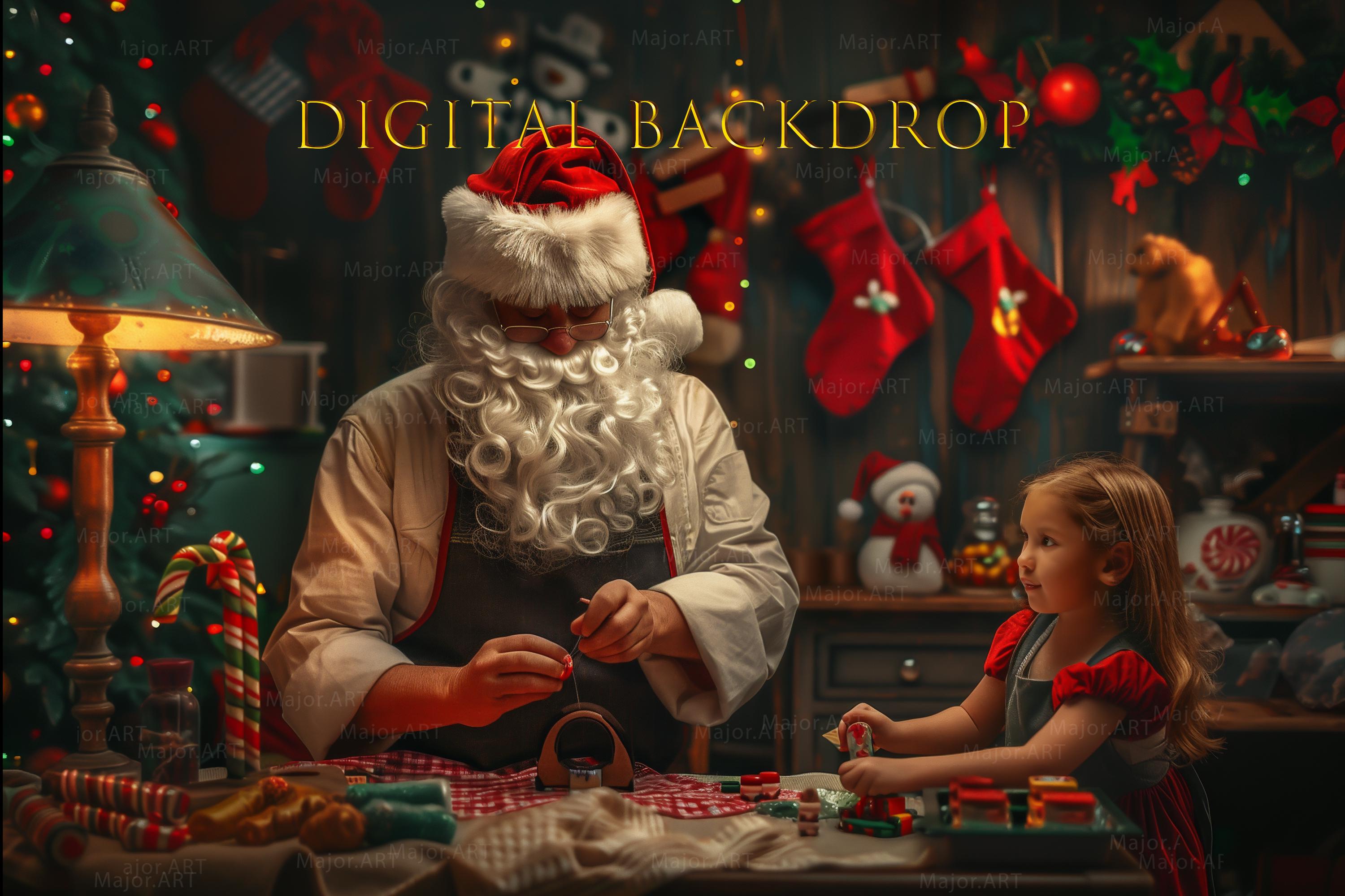 Santa's Workshop, Heartwarming Christmas Scene With Santa Crafting Toys ...