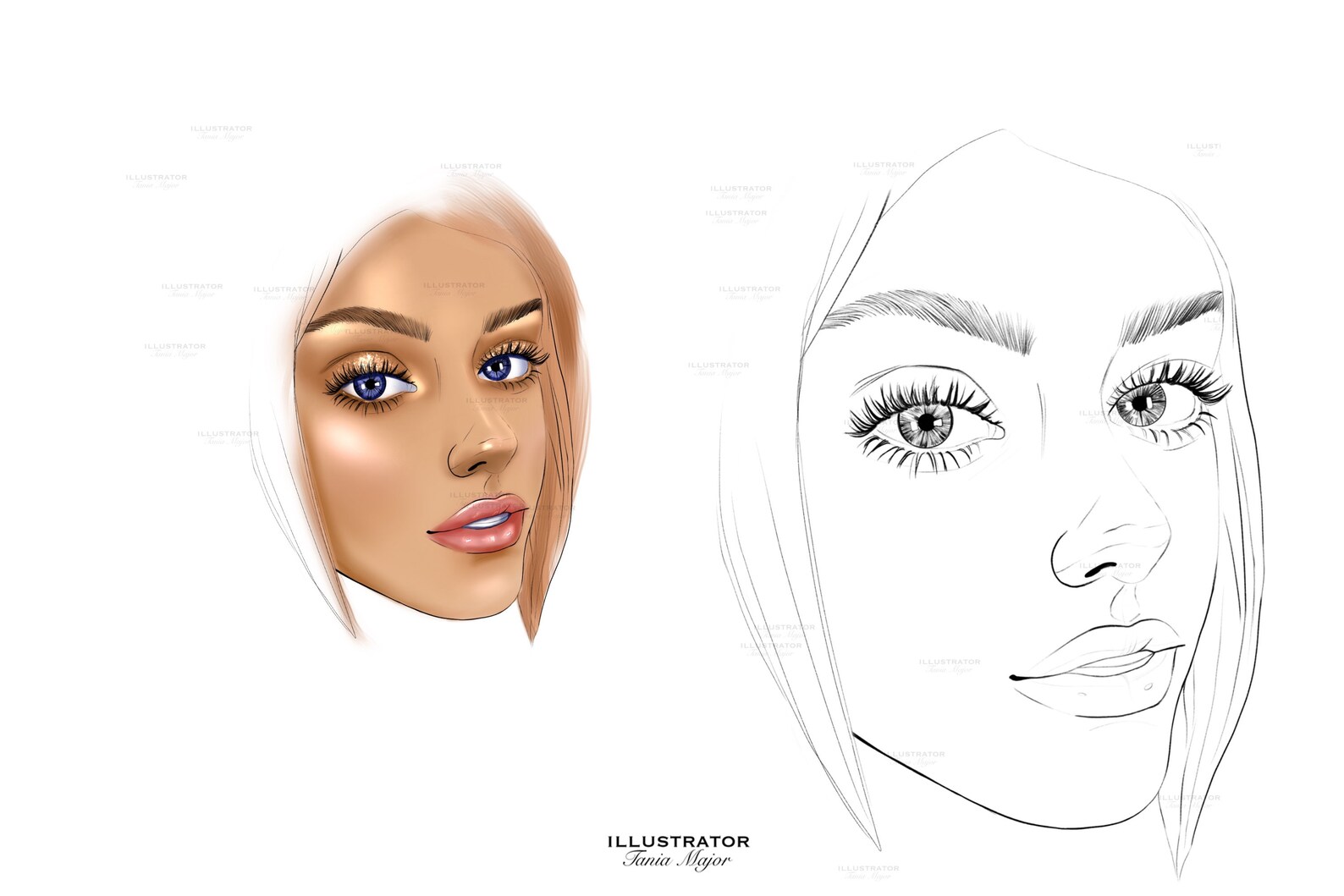 Coloring Pages, Face Clipart, Female Face PNG, Portrait Line Art, 5 PNG ...