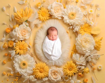 Newborn Digital Background: White Yellow Floral - Etsy