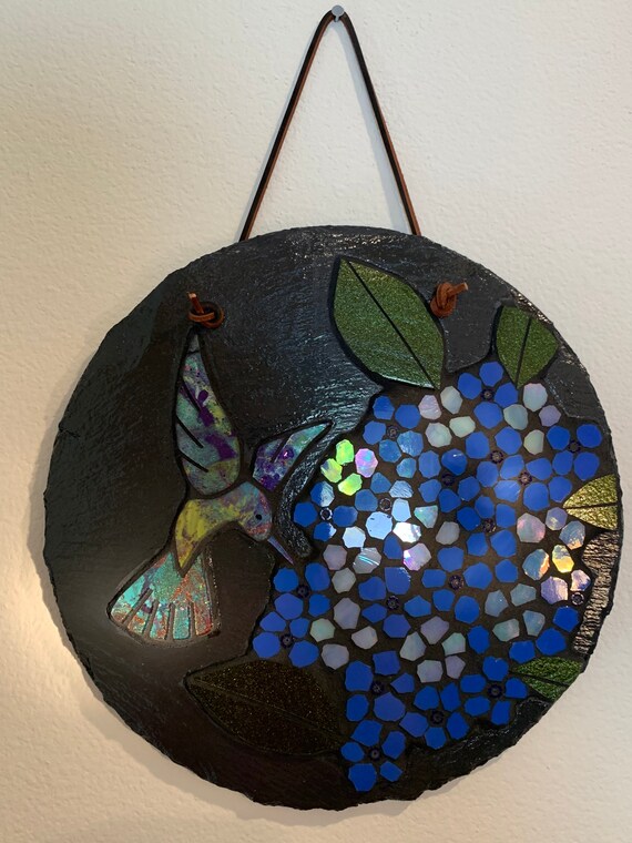Mosaic Hydrangea & Hummingbird | Etsy